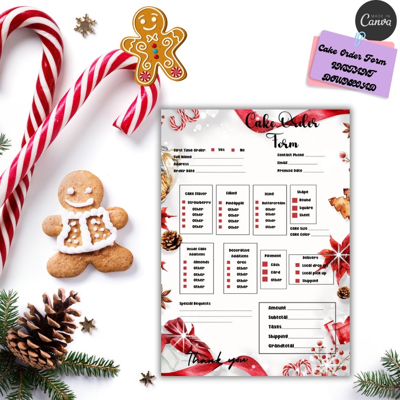 Editable Christmas Cake Order Form Template Cupcake Order Form Small ...
