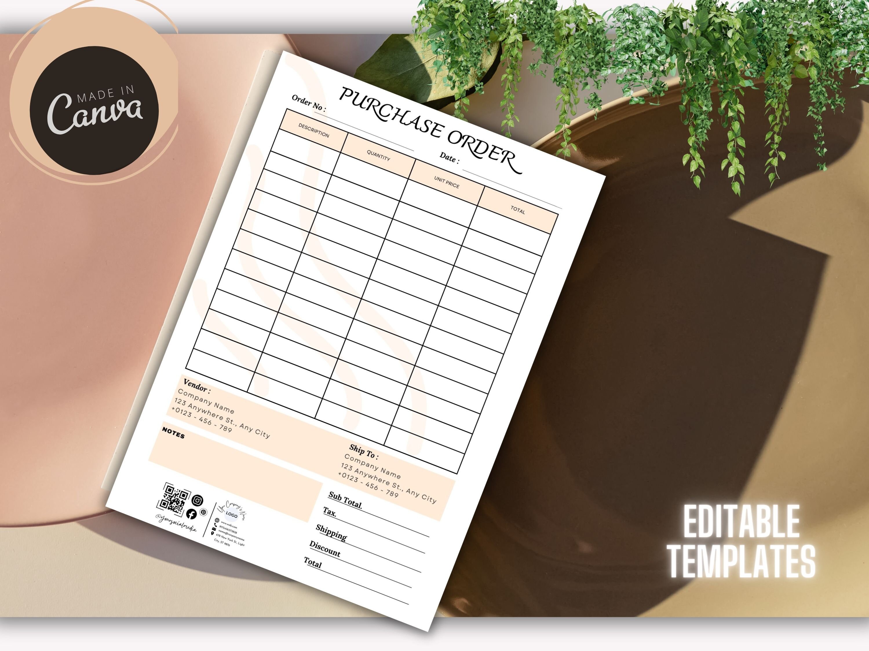 Purchase Order Template Purchase Order Form Editable Template Simple ...