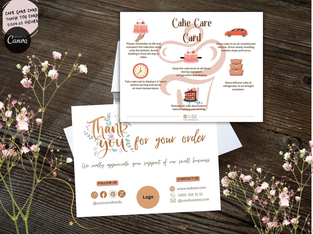 Cake Care Card Cake Instructions Cake Card Template Cake Care Cards ...