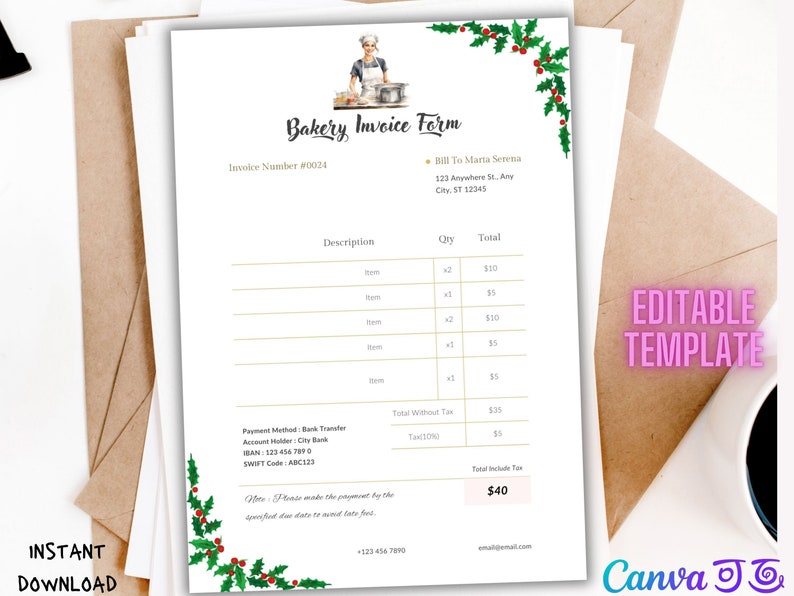 Bakery Invoice Template Receipt Template Business Template Printable ...