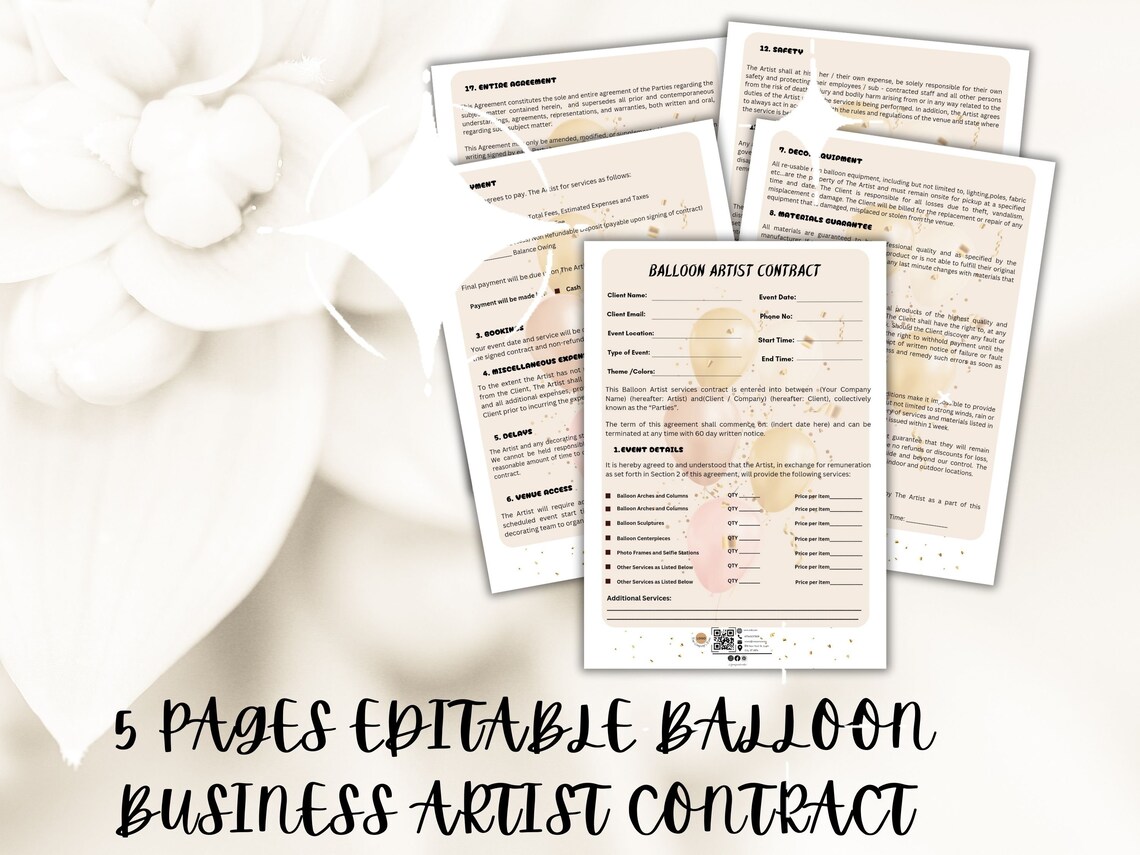 Editable Balloon Contract Printable Balloon Artist Contract Template ...