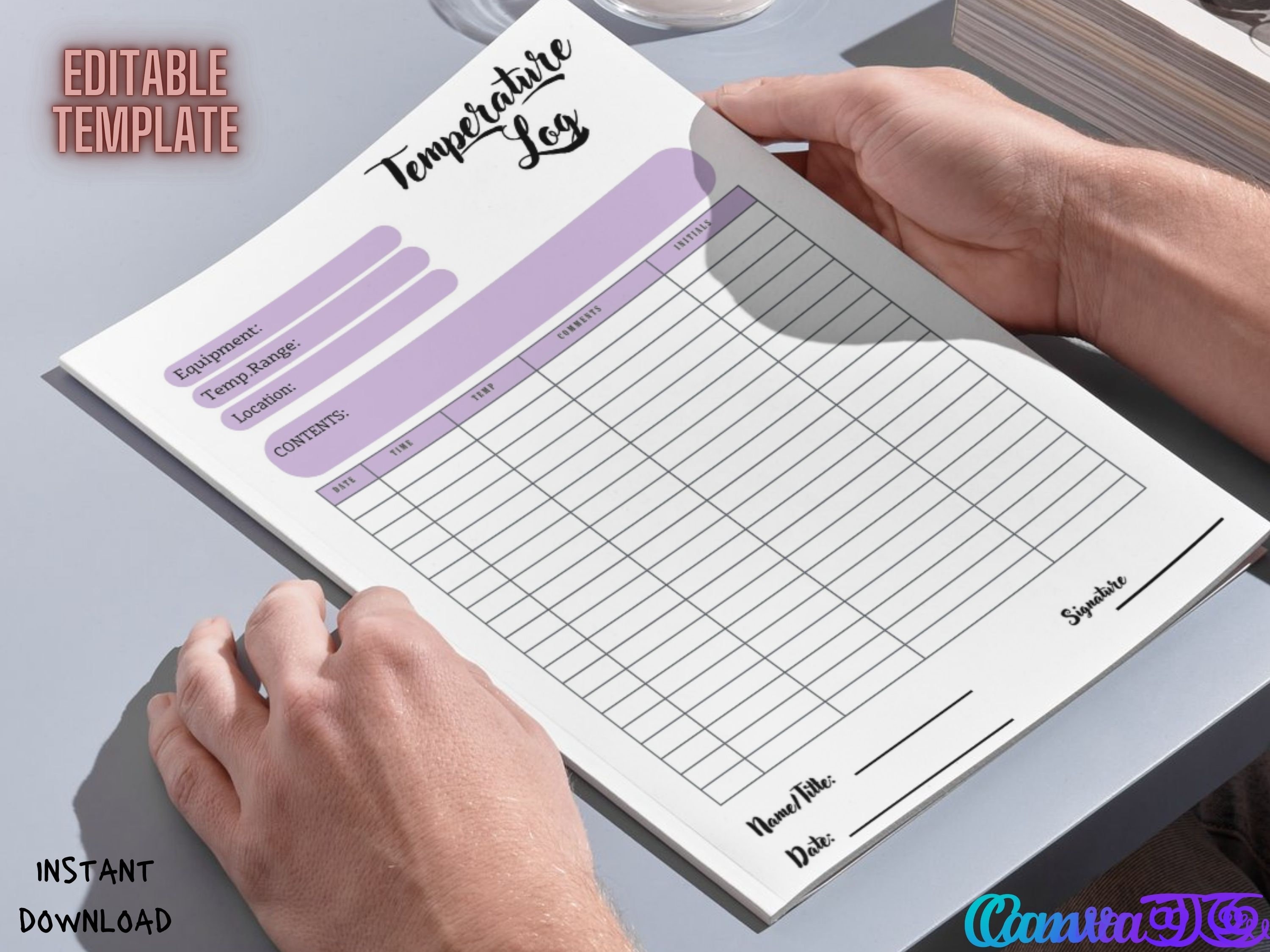 Temperature Log Printable PDF Temperature Tracker Printable Editable ...