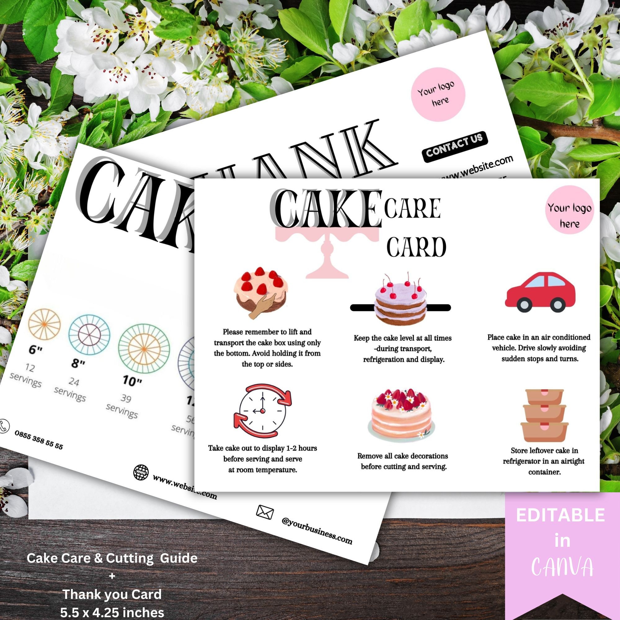 Cake Cutting Guide Cake Care Card Thank You Card Wedding Cake Cutting ...
