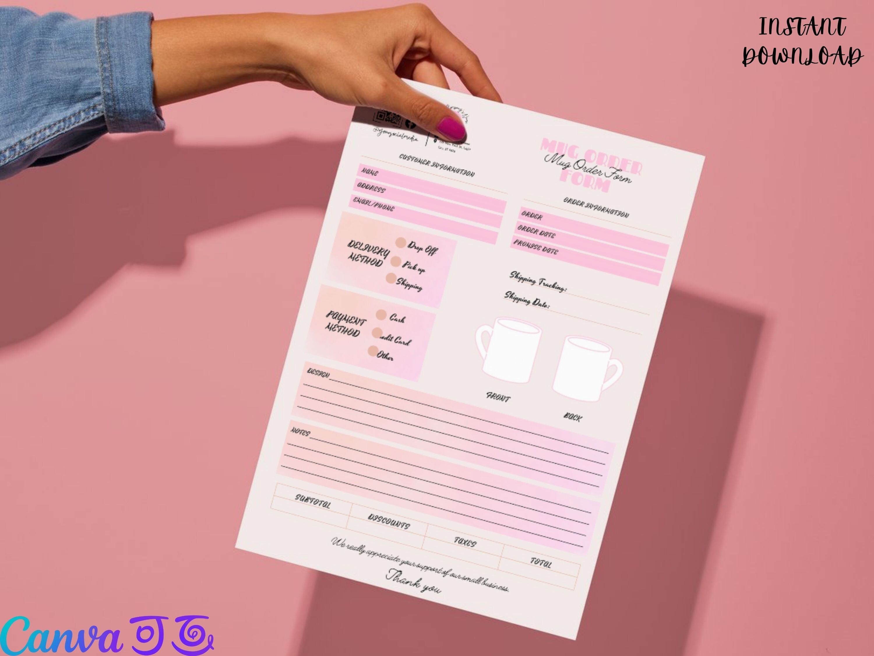 Editable Mug Order Form Coffee Cup Printable Order Form Editable Small Business Forms Crafters ...