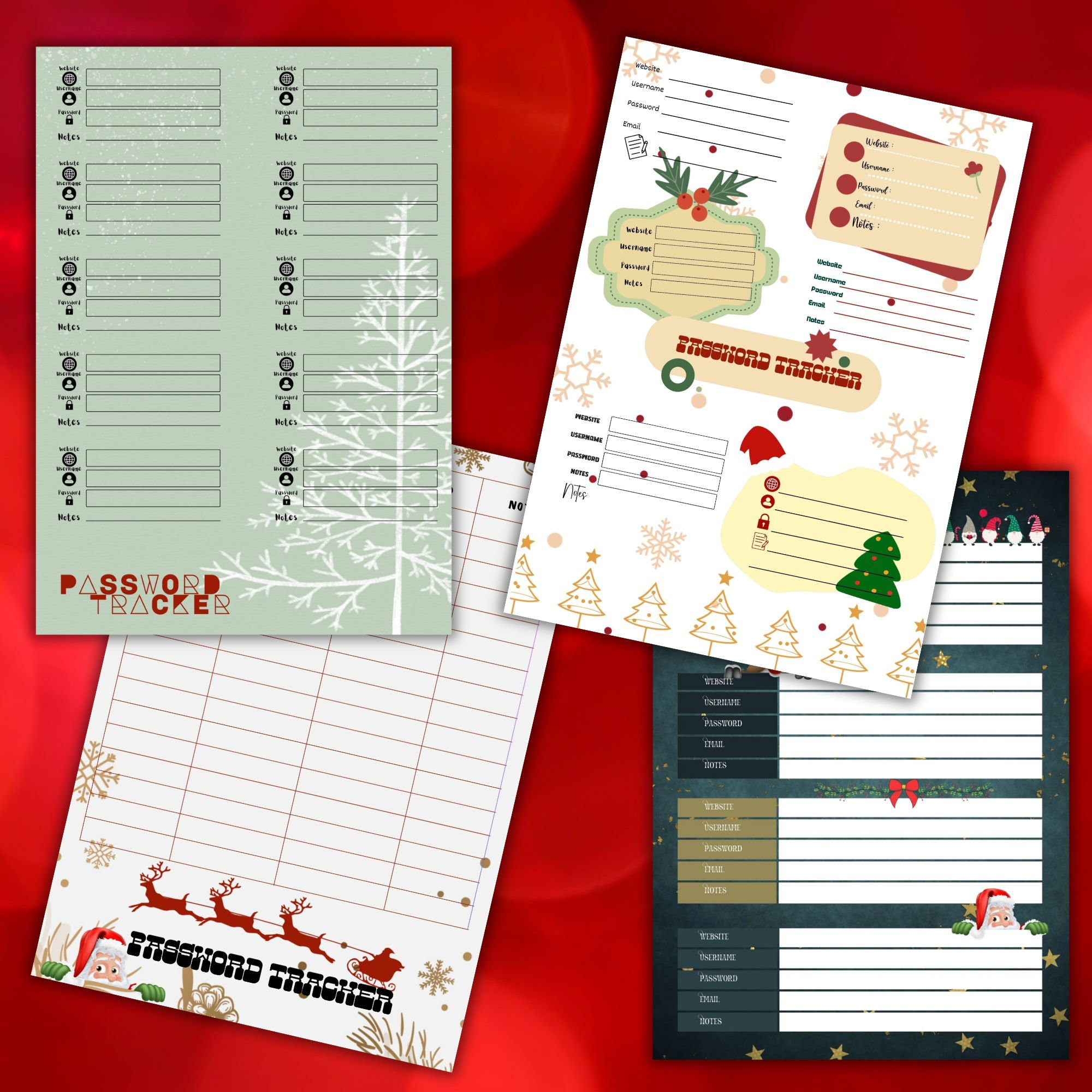 Editable Fillable Christmas Password Tracker BUNDLE, 4 Printable ...