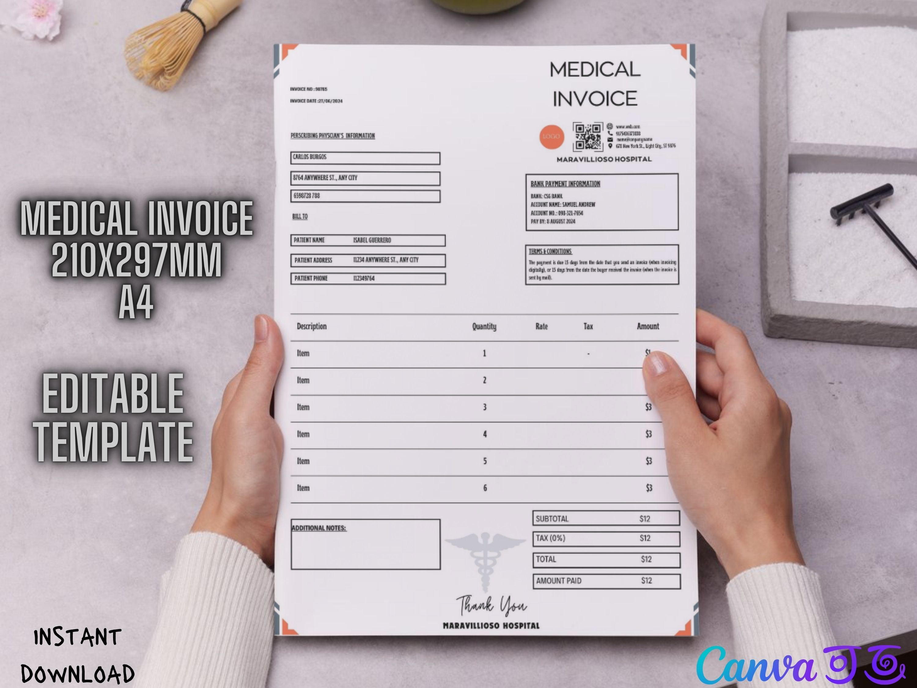 Medical Invoice Business Invoice Editable Invoice Invoice Template ...