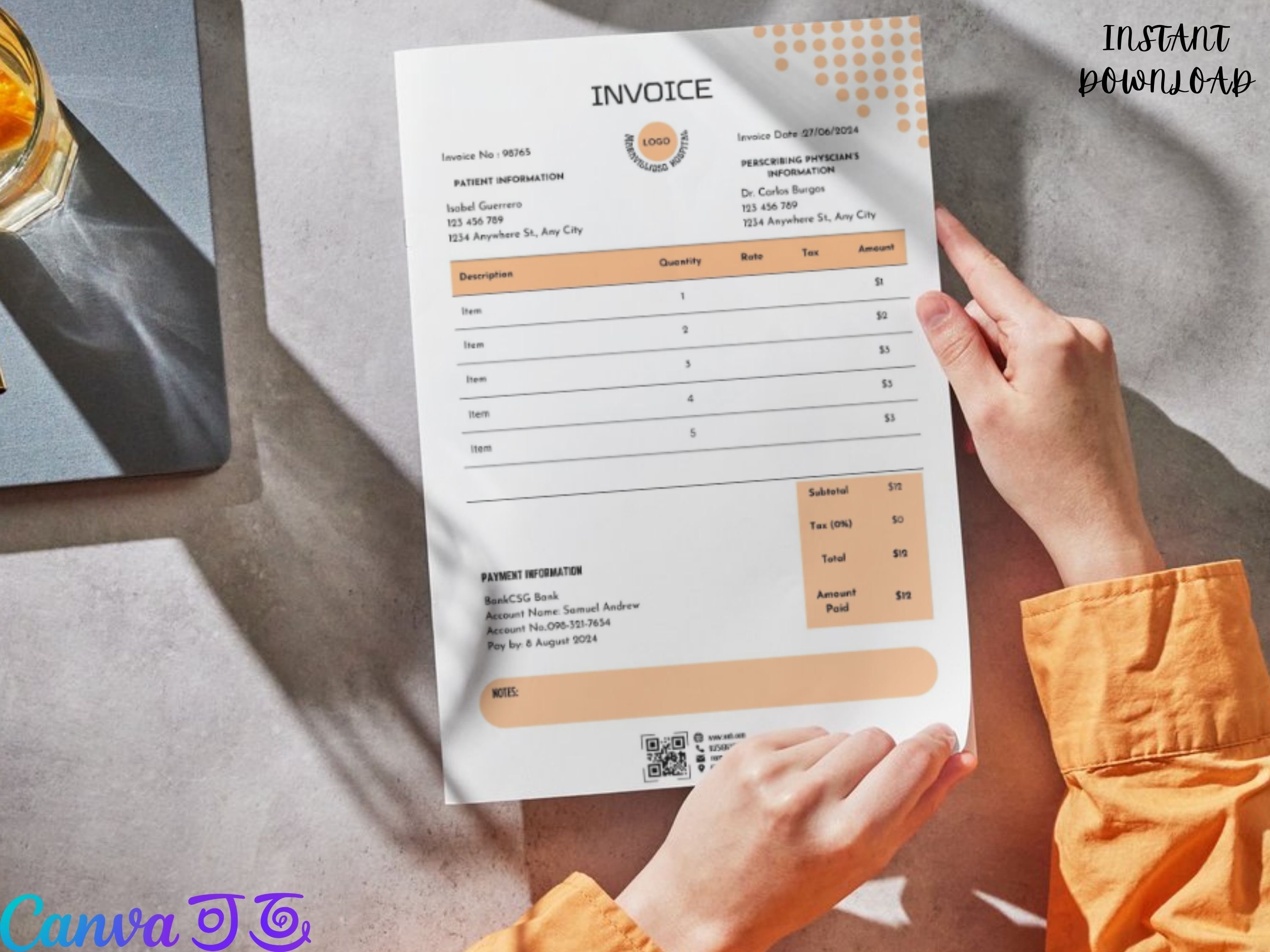 Editable Medical Invoice Template Minimalist Business Invoice Custom ...