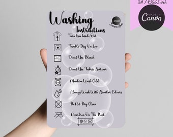 Printable Washing Instructions Card PDF PNG Washing Care Card Small ...
