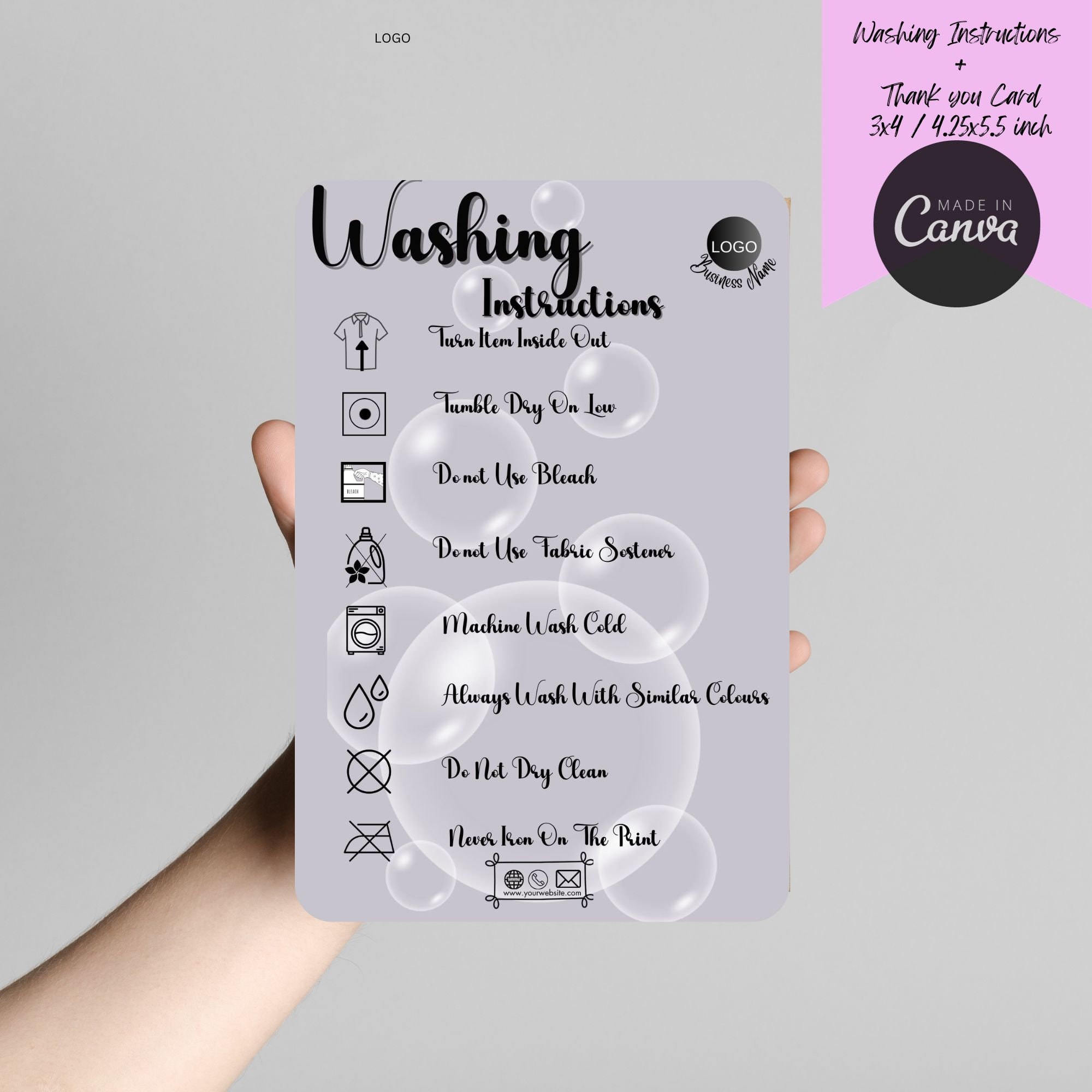 Printable Washing Instructions Card Small Business Wash Tag Tshirt ...