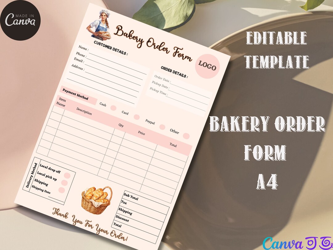 Bakery Order Form Cake Order Form Editable Template Canva Editable ...