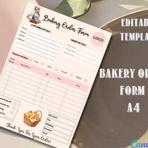 Bakery Order Form Cake Order Form Editable Template Canva Editable ...
