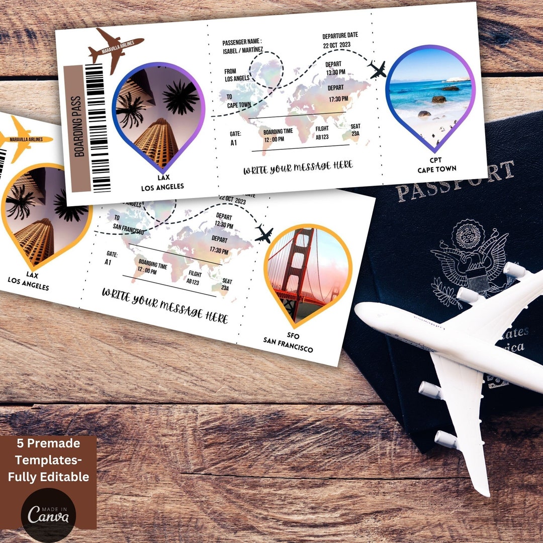 Editable Boarding Pass Template Canva Boarding Pass Surprise Trip ...
