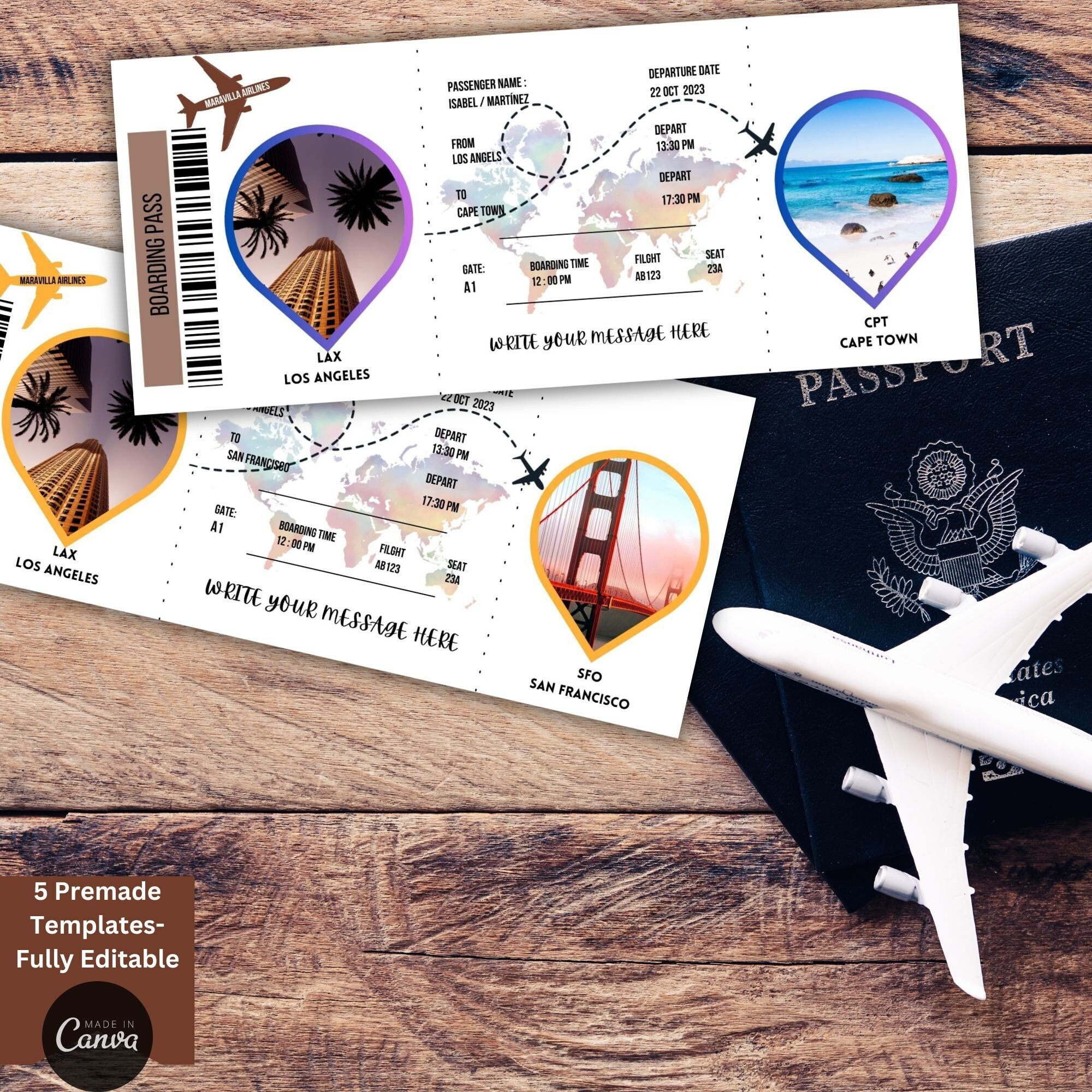 Editable Boarding Pass Template Canva Boarding Pass Surprise Trip ...