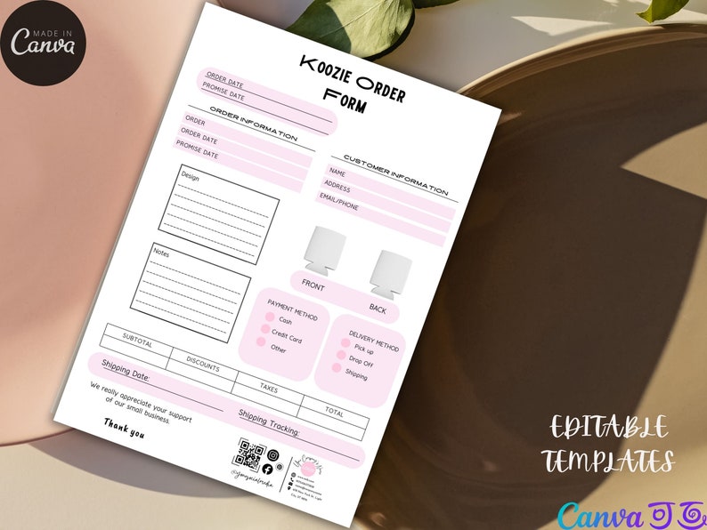 Editable Koozie Order Form Template Custom Order Form Craft Order Form ...
