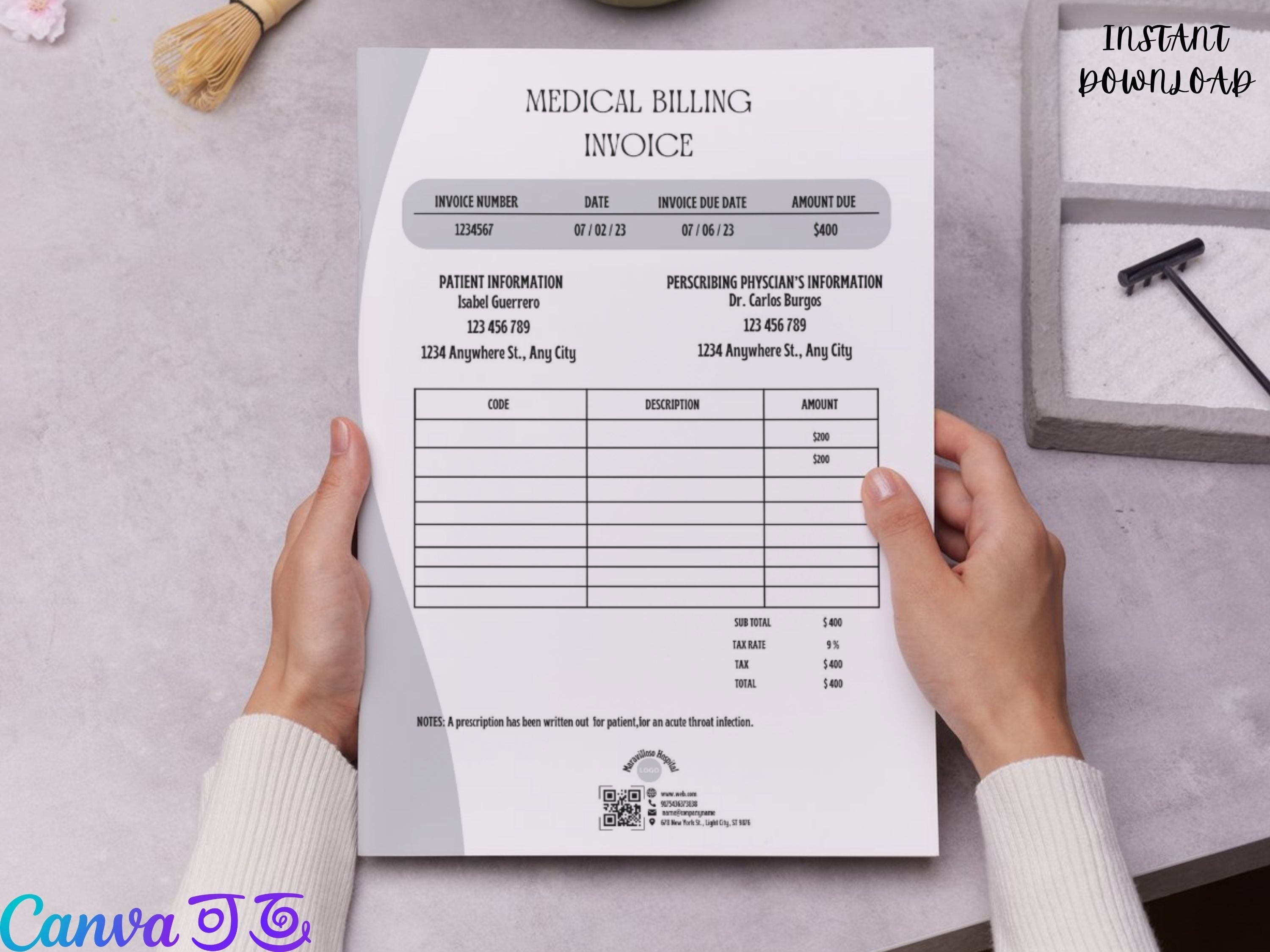 Editable Medical Invoice Template Custom Doctor's Medical Bill Receipt ...