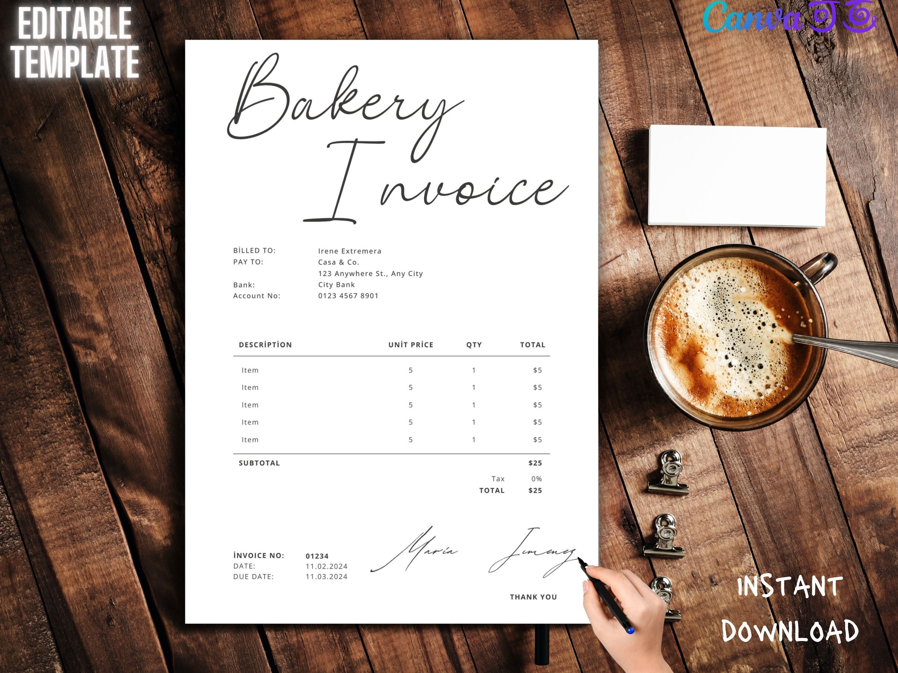 Bakery Invoice Template Receipt Template Business Template Printable ...