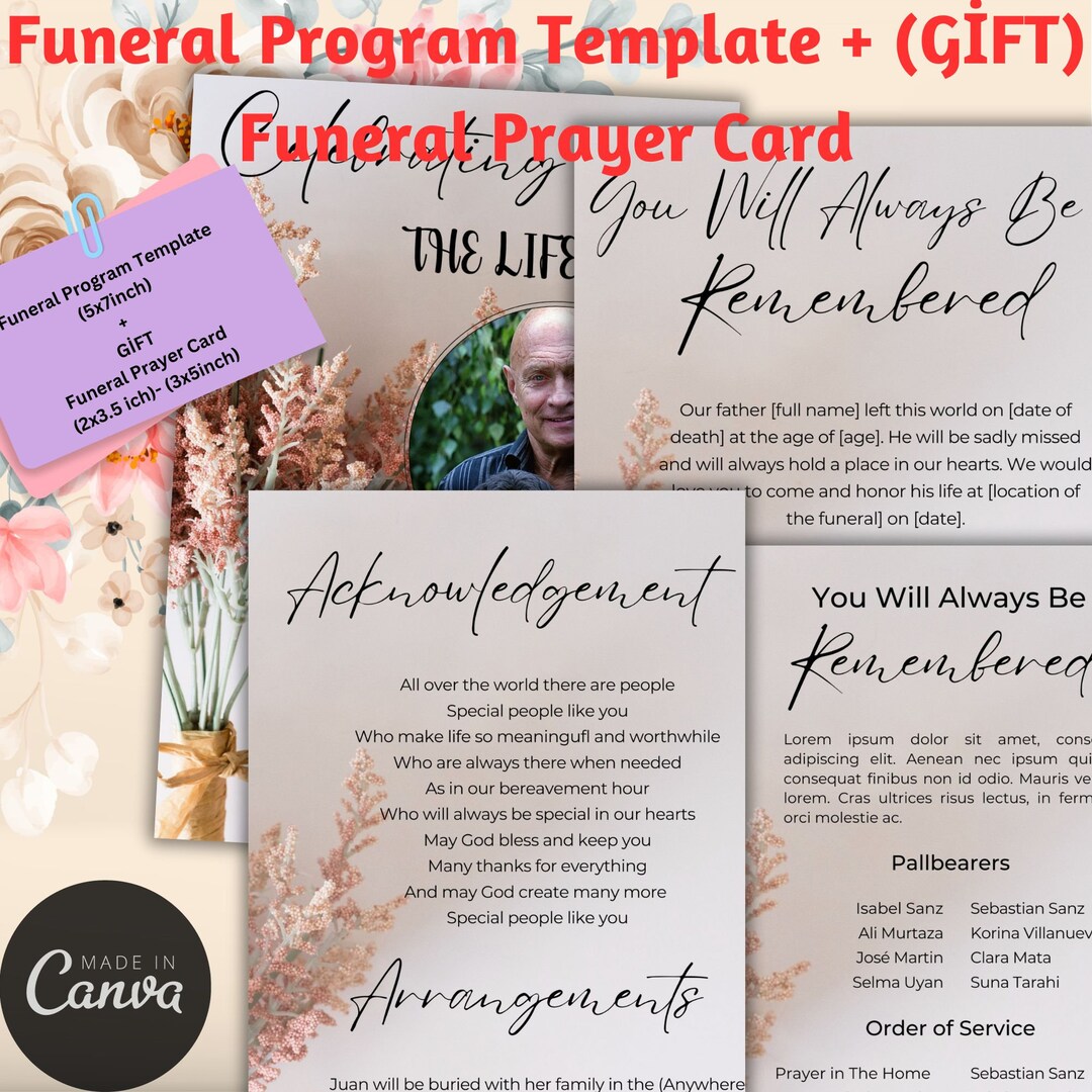 Funeral Bundle Funeral Program Template Memorial Service Template ...