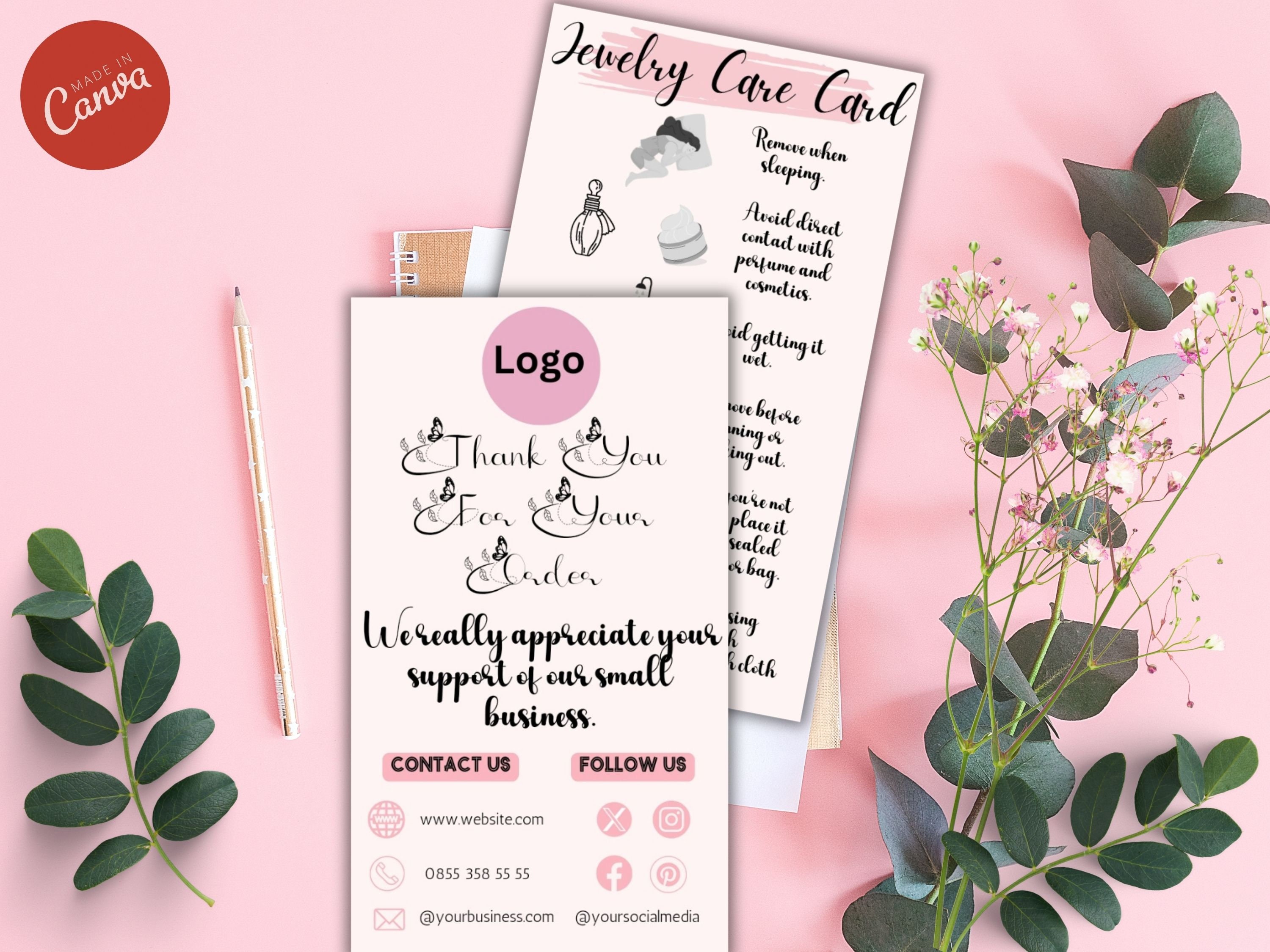 Editable Jewelry Care Card Template Printable Jewelry Care Instructions ...