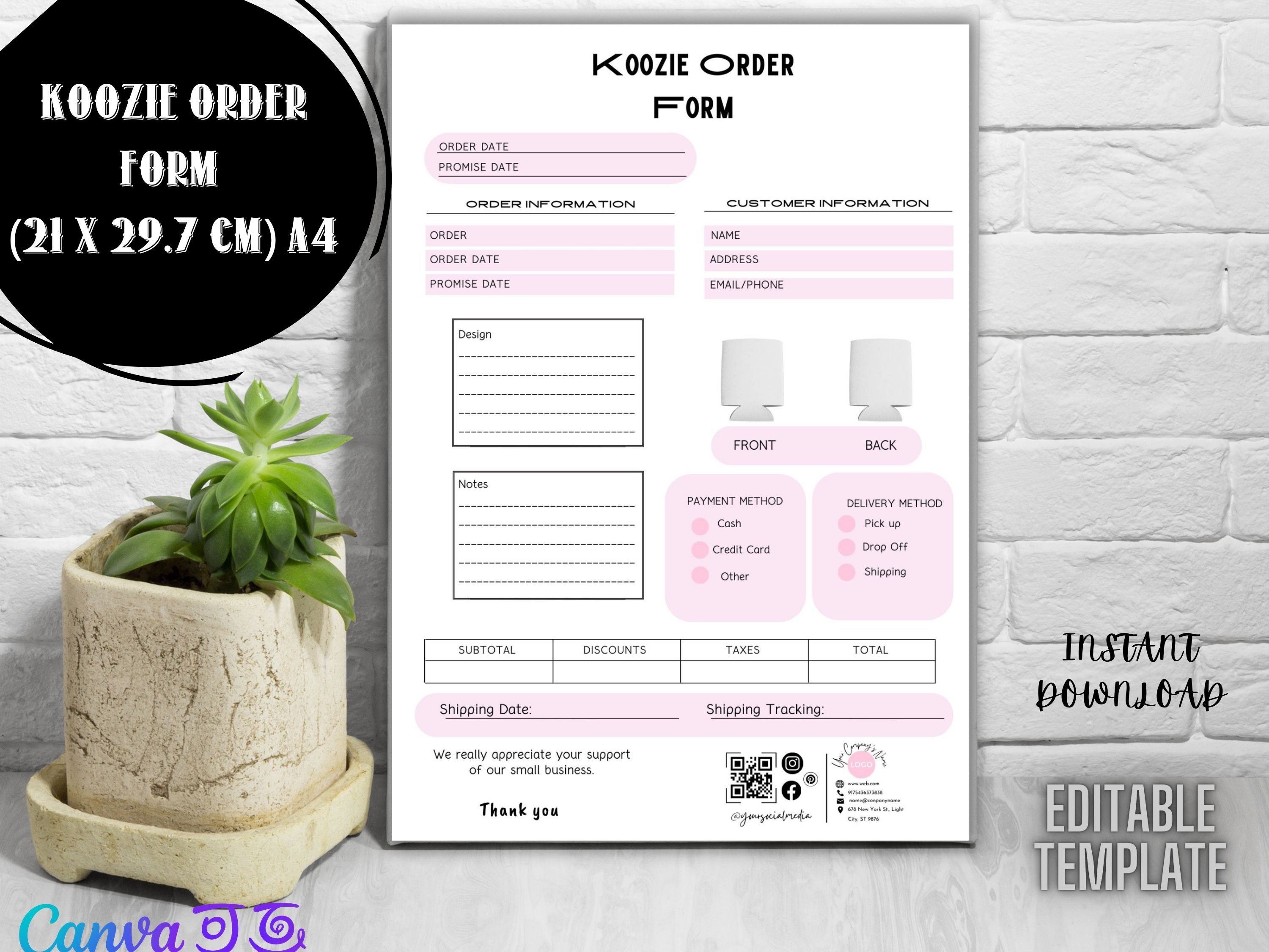 Editable Koozie Order Form Template Custom Order Form Craft Order Form ...