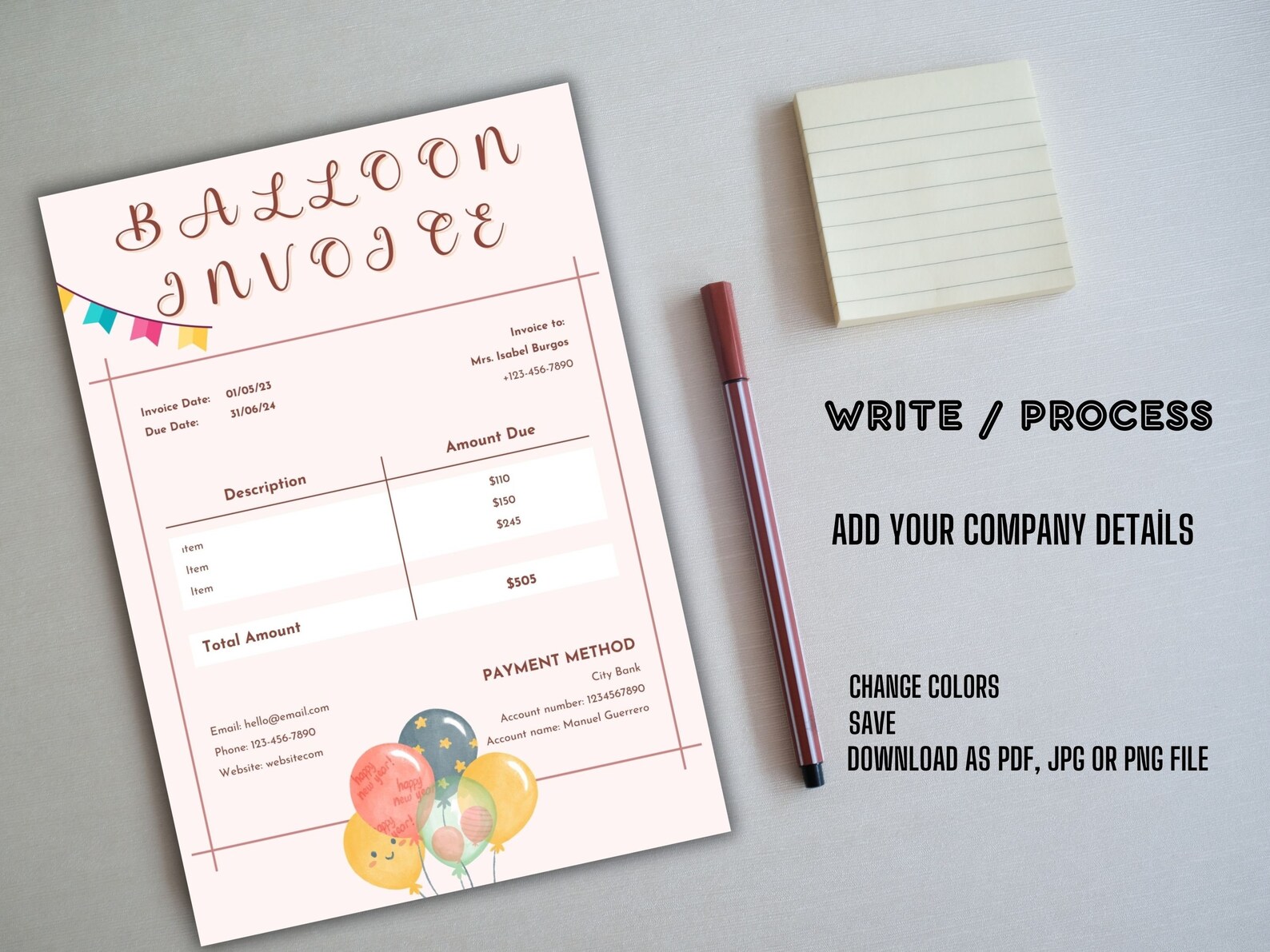 Balloon Invoice Template Editable Balloon Artist Invoice Template ...