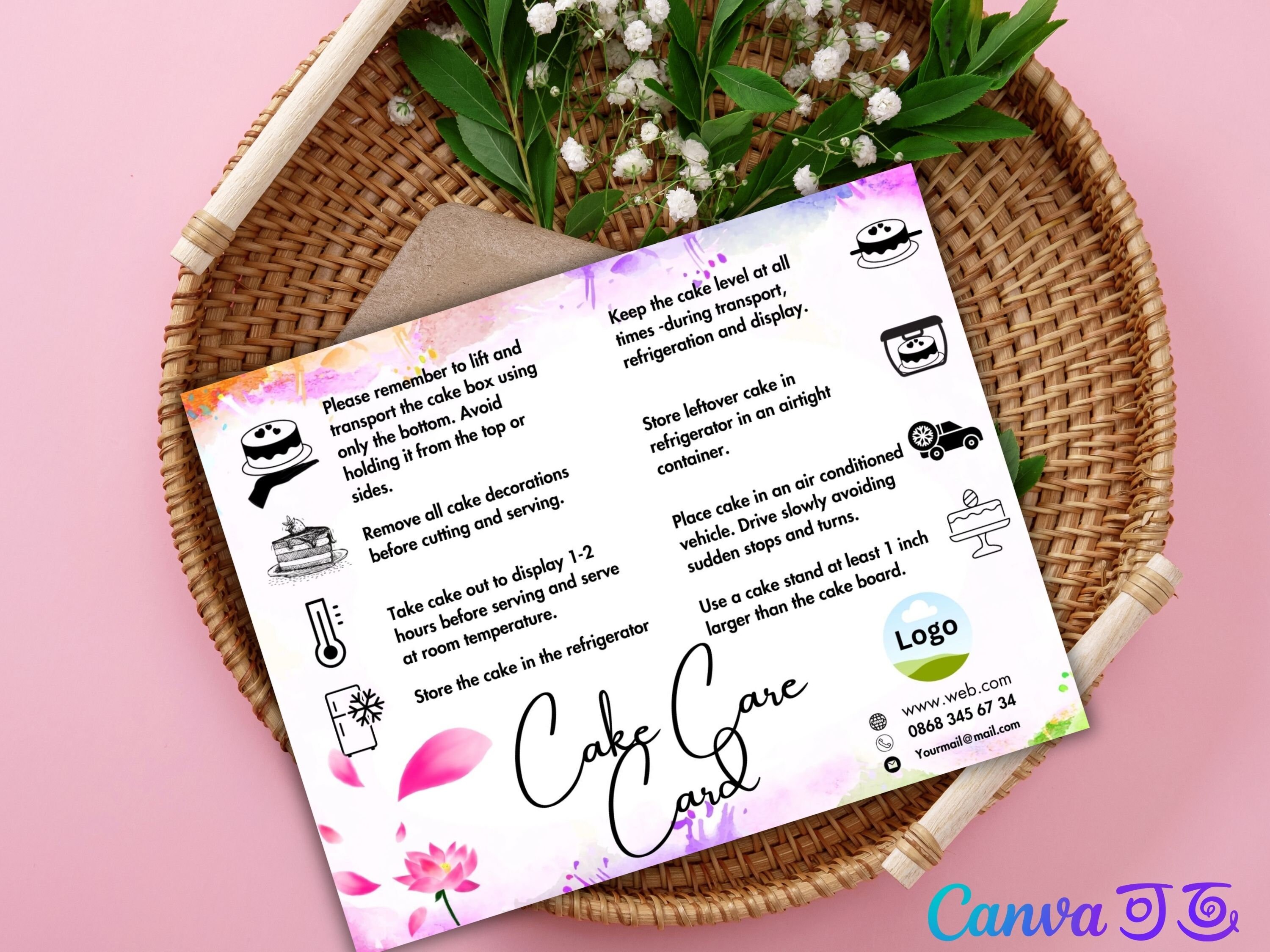 Cake Care Card Cake Cutting Card Scan to Pay Cake Cutting Guide Bakery ...