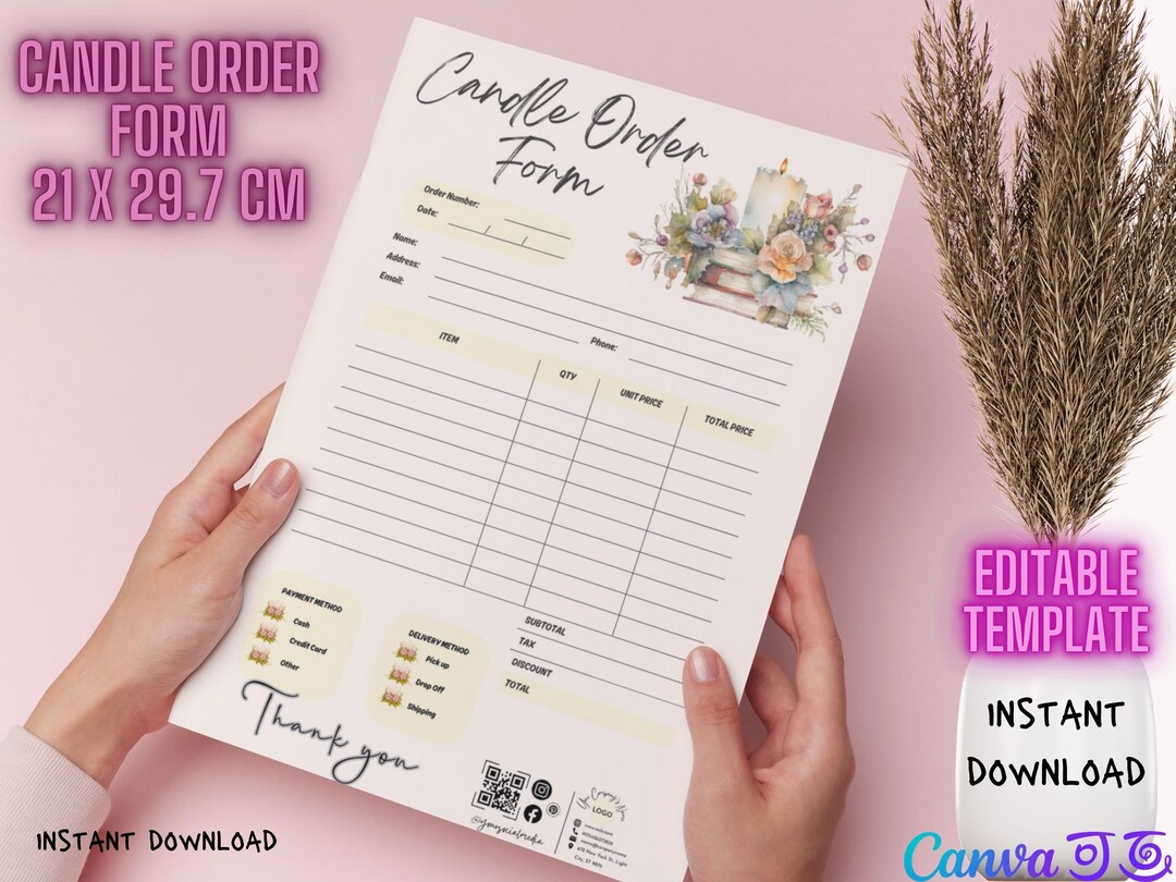 Editable Candle Order Form Canva Template Printable Candle Invoice ...