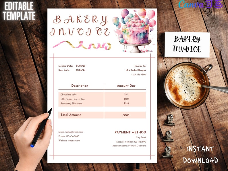 Bakery Invoice Wedding Baker Invoice Bakery Invoice Template Canva ...