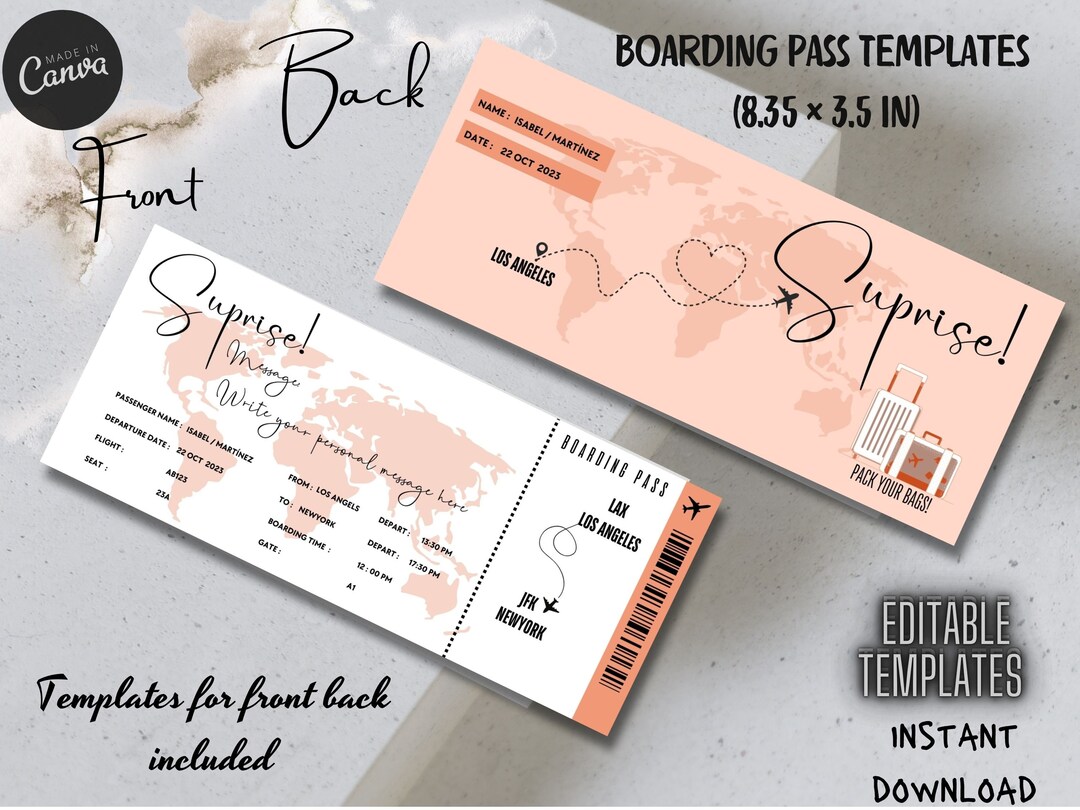 Editable Boarding Pass Template Printable Surprise Fake Airline Ticket ...