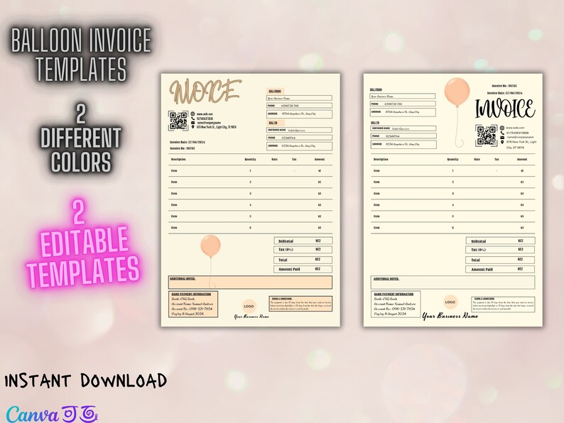 Balloon Invoice Template Receipt Template Business Template Printable ...