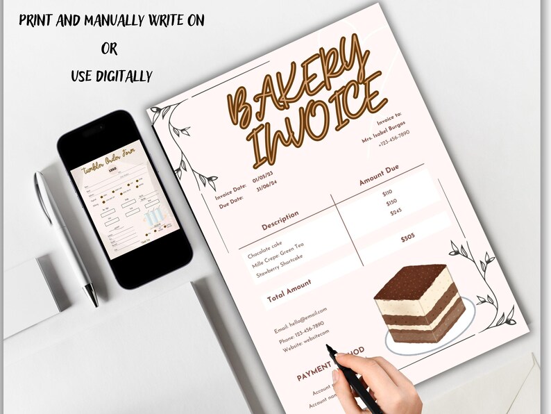 BAKERY INVOICE TEMPLATE, Editable Invoice Template for Small Business ...
