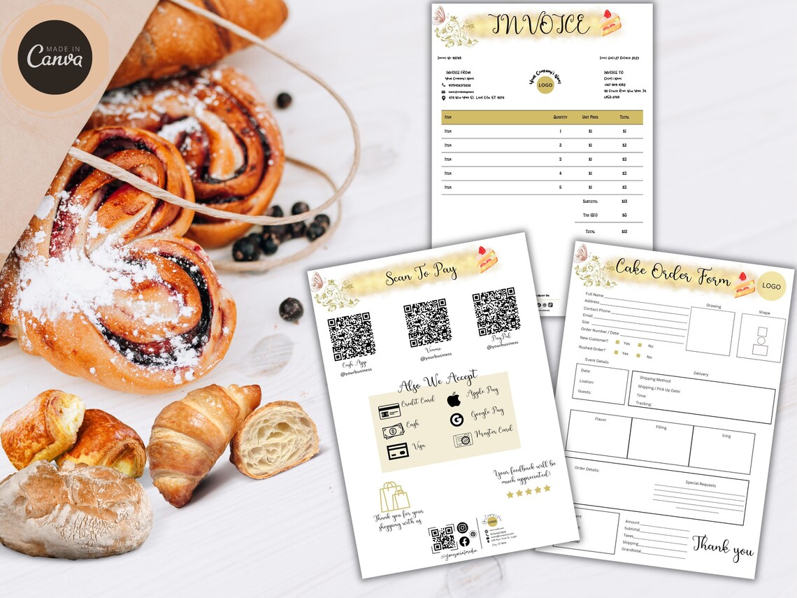 Editable Cake Order Form Cake Invoice Scan to Pay Bakery Order Form ...
