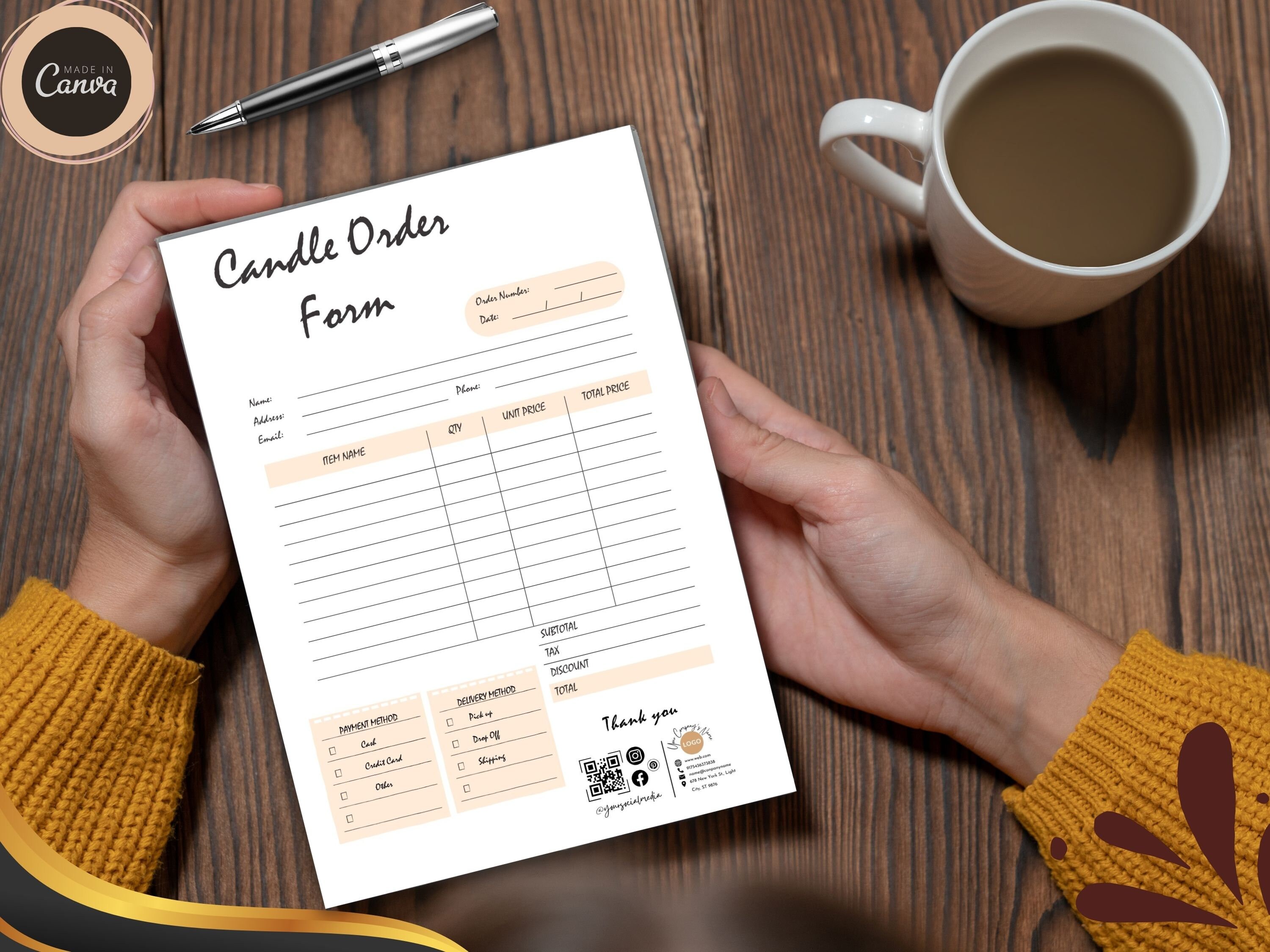 Editable Candle Order Form Canva Template Printable Candle Invoice ...