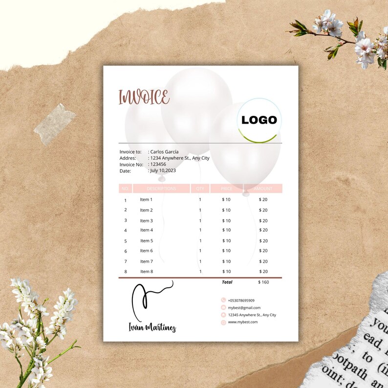 Balloon Invoice Template Receipt Template Business Template - Etsy