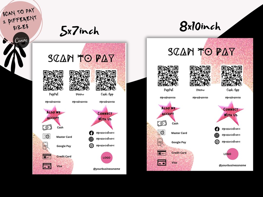 Editable Scan to Pay Card QR Code Sign Printable Payment Sign Scan to ...