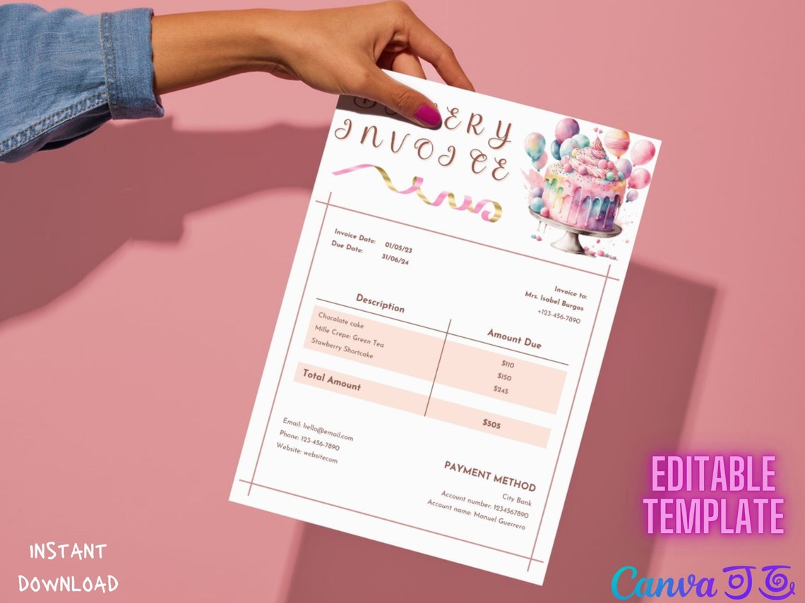 Bakery Invoice Wedding Baker Invoice Bakery Invoice Template Canva ...