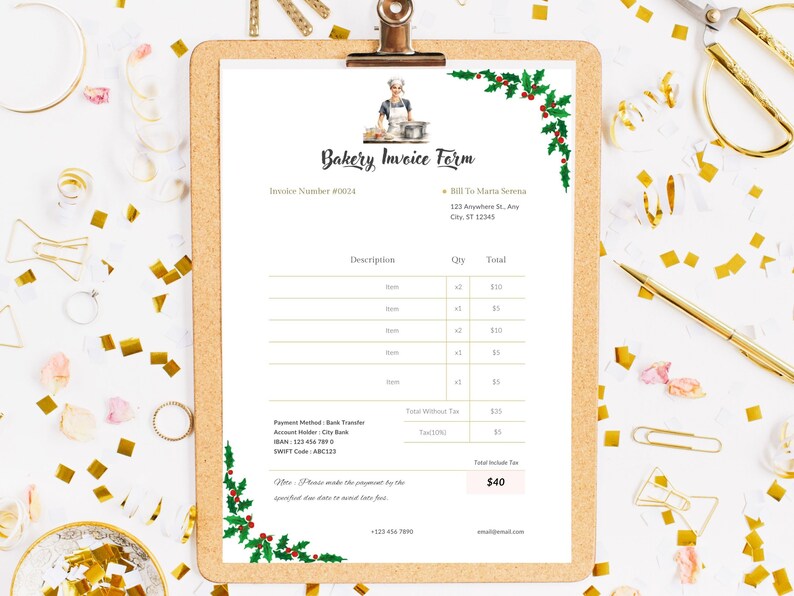 Bakery Invoice Template Receipt Template Business Template Printable ...