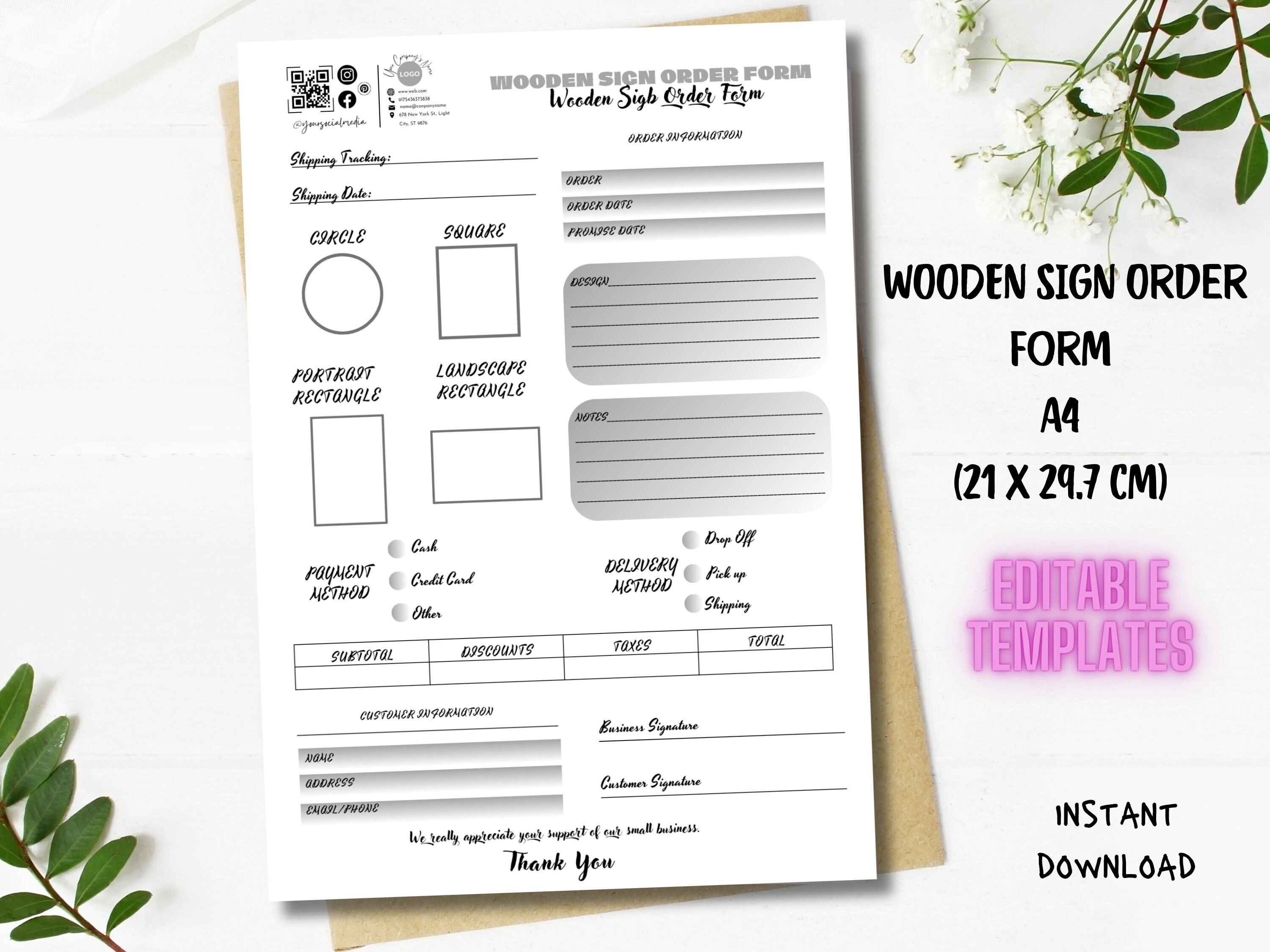 Wooden Sign Order Form Template Printable Craft Sign Order Form ...