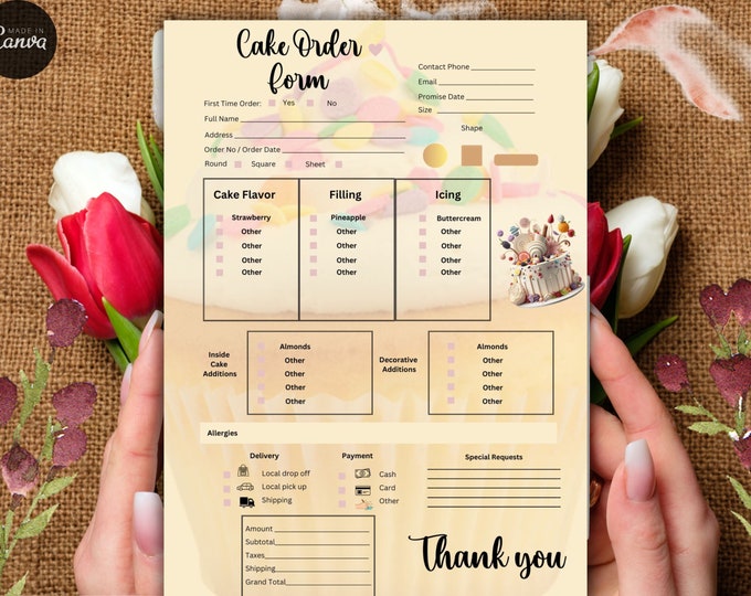 Bakery Order Form Editable Cake Order Form Printable Bakery Custom ...