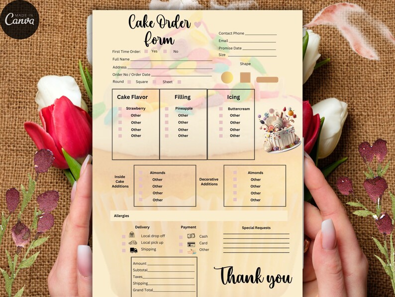 Editable Cake Order Form Template Bakery Order Form Wedding Cake Order ...