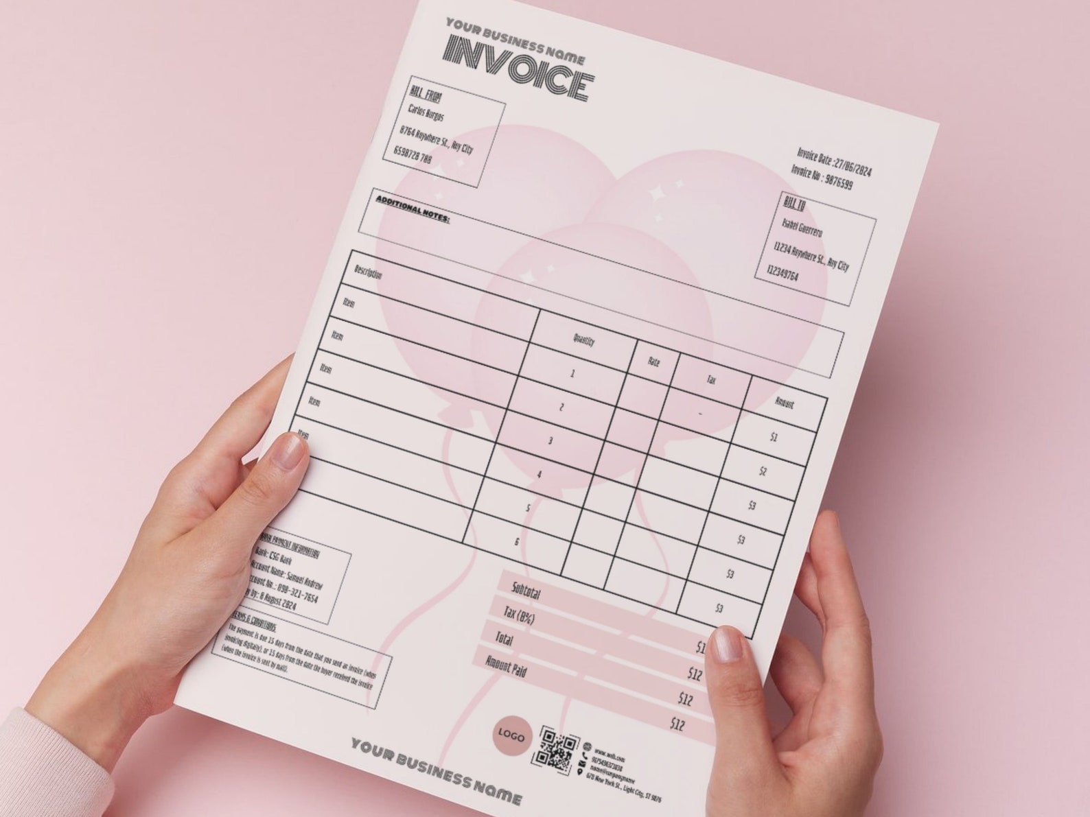 Editable Balloon Invoice Template Balloon Artist Invoice Template ...