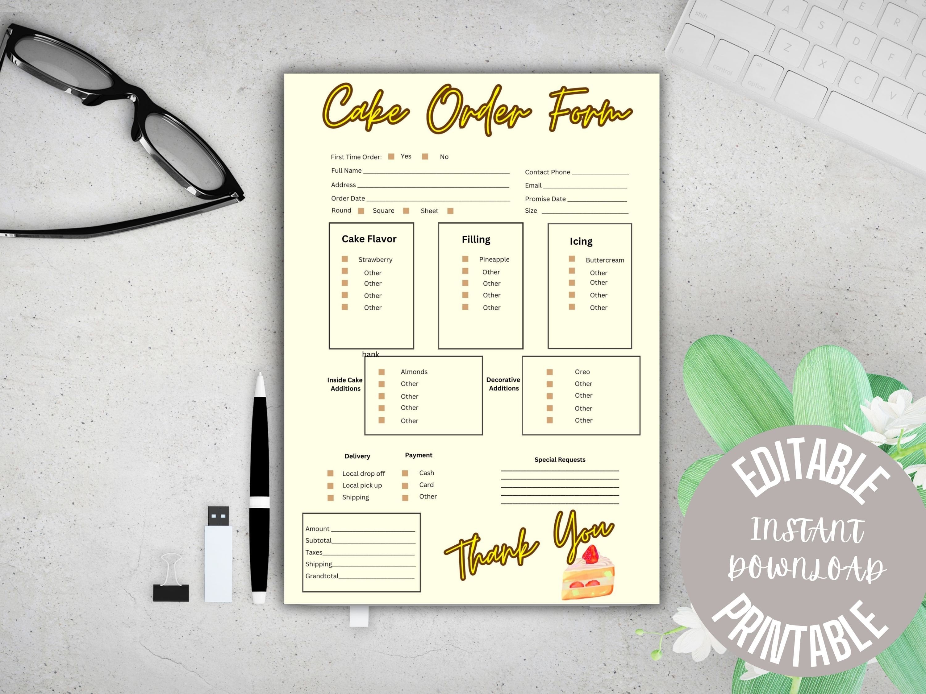 Cake Order Form Template Cake Invoice Bakery Order Form Small Business ...
