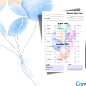 Editable Balloon Order Form Balloon Order Tracker Template Custom ...