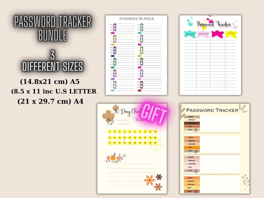 Editable Password Tracker Password Keeper Sheet Password Journal Book ...