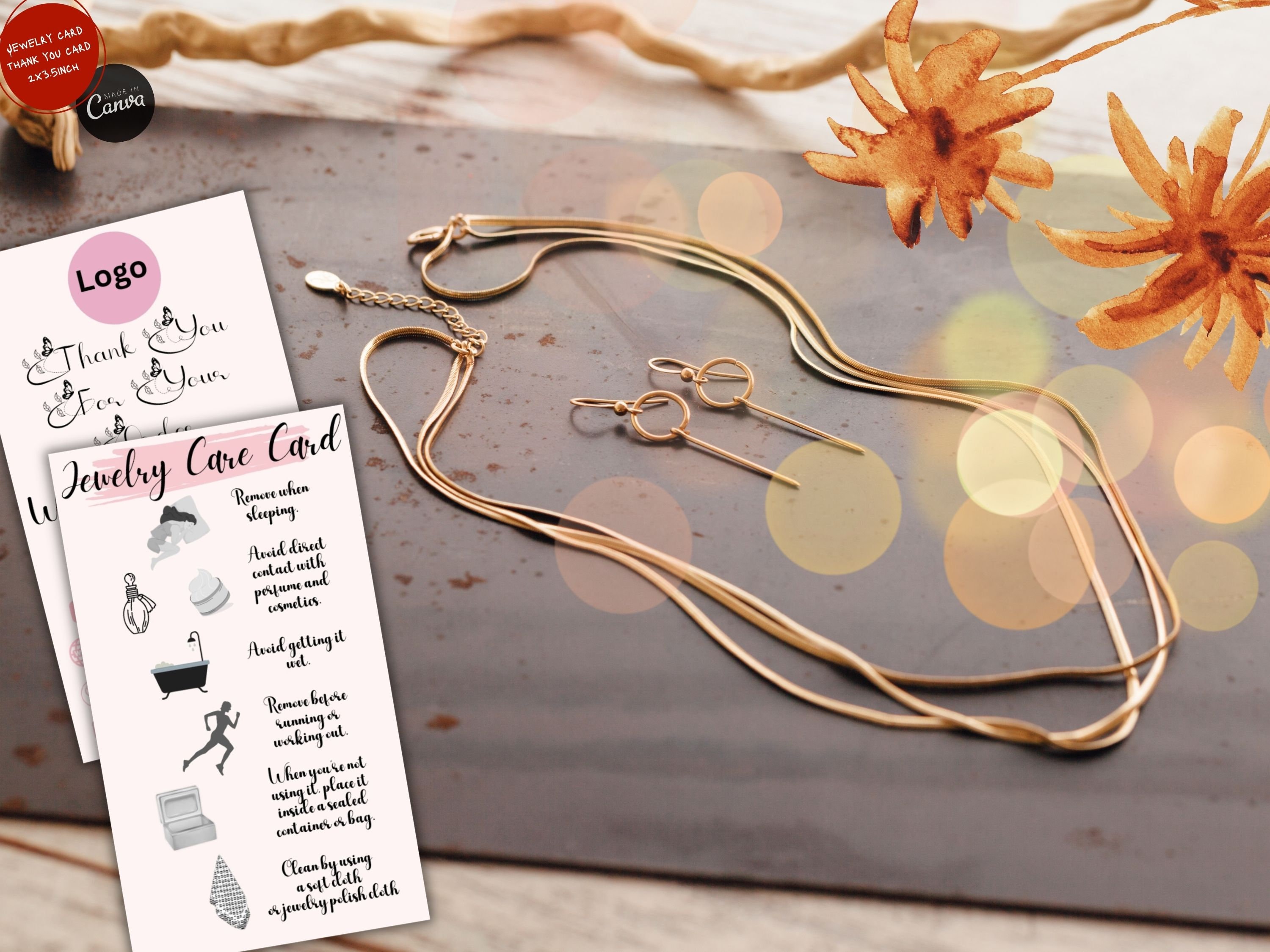 Editable Jewelry Care Card Template Printable Jewelry Care Instructions ...