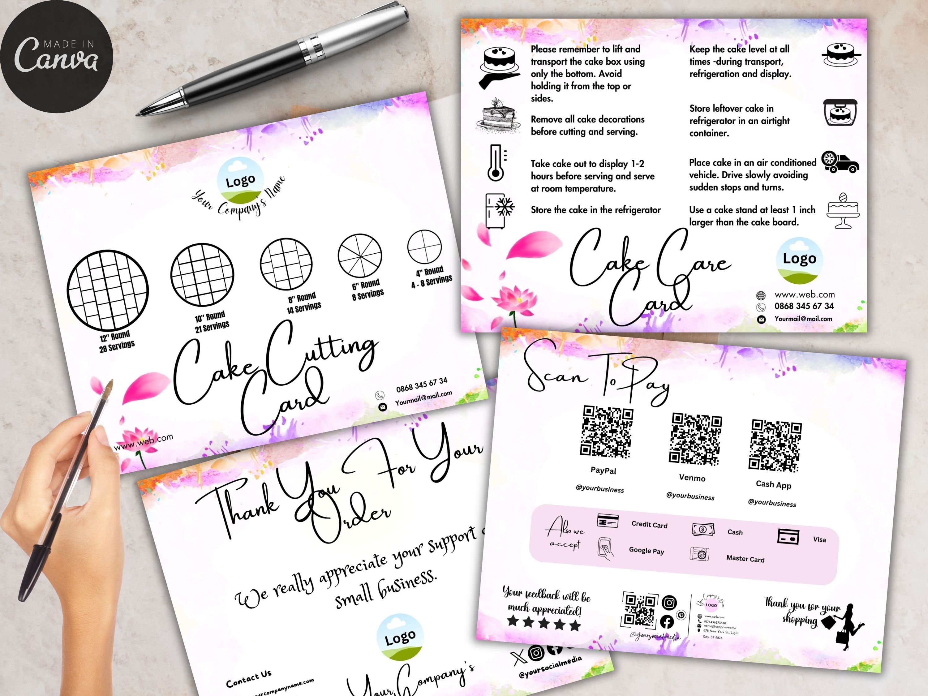 Cake Care Card Cake Cutting Card Scan to Pay Cake Cutting Guide Bakery ...