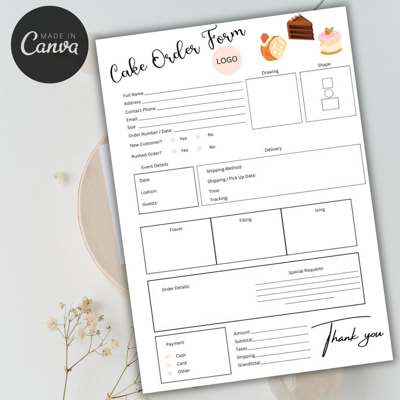 Editable Cake Order Form Template Bakery Order Form Printable Cake ...