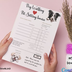 Pet Sitting Invoice Template for Dog Walking Pet Care Dog Grooming and ...