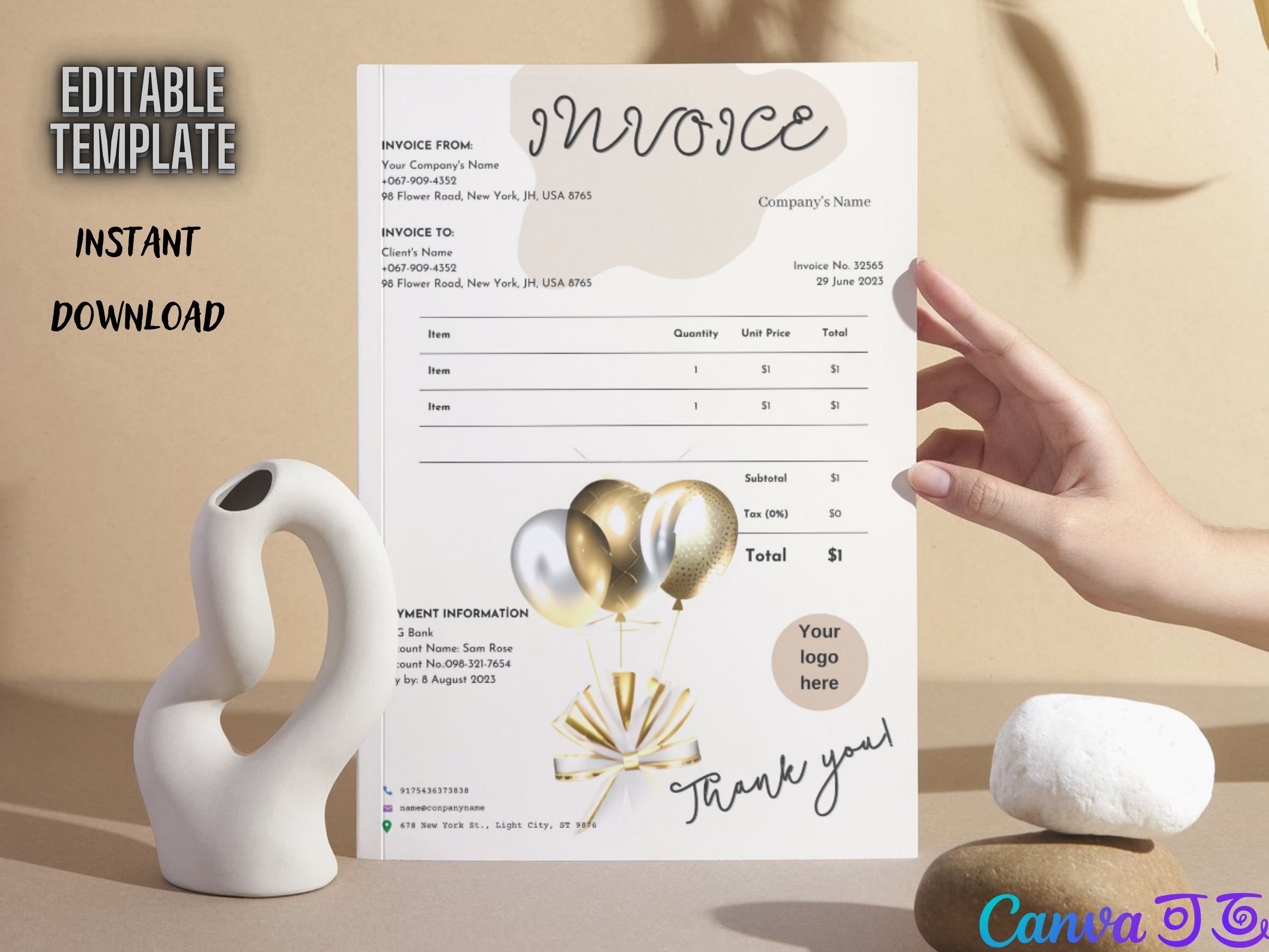 BALLOON INVOICE TEMPLATE Editable Word Balloon Garland Invoice Document ...