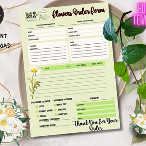 EDITABLE FLORIST ORDER Form Wedding Flowers Printable Flowers Order ...