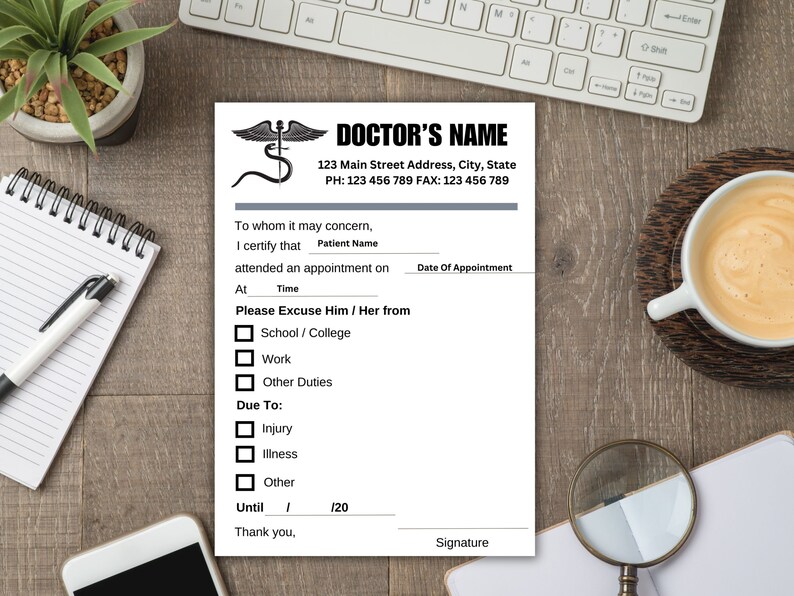 Editable Doctor Excuse Note for Work Doctor Excuse Letter Form Doctor's ...